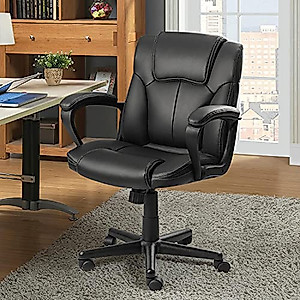 Shahoo Executive Office Chair Swivel Task Seat with Ergonomic Mid-Back, Waist Support, PU Leather, Black
