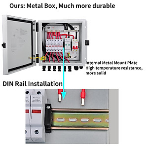 PowGrow PV Combiner Box, 6 String Solar Combiner Box with 15A Rated Current Fuse, Surge Protective Device and 63A Air Circuit Breaker for On/Off Grid Solar Panel System, Pre-Wired Cable, Metal Box