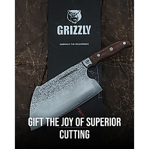 The Cooking Guild Serbian Cleaver Knife - 7.8 Inches - Grizzly Series - Japanese High Carbon Stainless Steel Butcher Knife - Rosewood Handle Meat Cleaver Knife