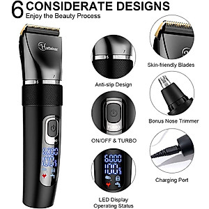 Hatteker Cordless Hair Clipper Beard Hair Trimmer Hair Cutting Kit for Men Women Kids Barber Clippers Nose Hair Trimmer IPX7 Waterproof Professional