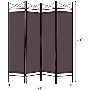 ReunionG 4-Panel Room Divider, 6 FT Wide Steel Frame Screen, Folding Privacy Partition, Freestanding Room Dividers for Home Office (Brown)