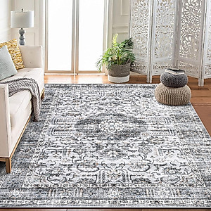 MilleLoom Washable Rug 8x10 Large Boho Vintage Area Rug Medallion Living Room Rug Easy-Cleaning Non Shedding Oriental Rug Non-Slip Area Rug for Living Room Bedroom Farmhouse Nursery,8x10