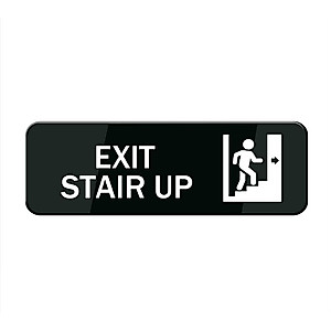 Exit Stair Up Sign For Door, Acrylic Plastic, Black And White, Rounded Corners, Durable, Long Lasting With Double Sided Tape - 8"" X 3""