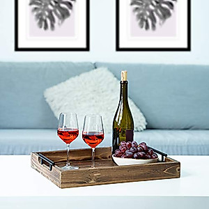 Wood Serving Tray with Handles by Cozy Décor - 17 Inch Premium Rustic Tray for Coffee Table - Ottoman Tray for Living Room - Tv Trays for Eating Breakfast in Bed - Wooden Tray for Ottoman