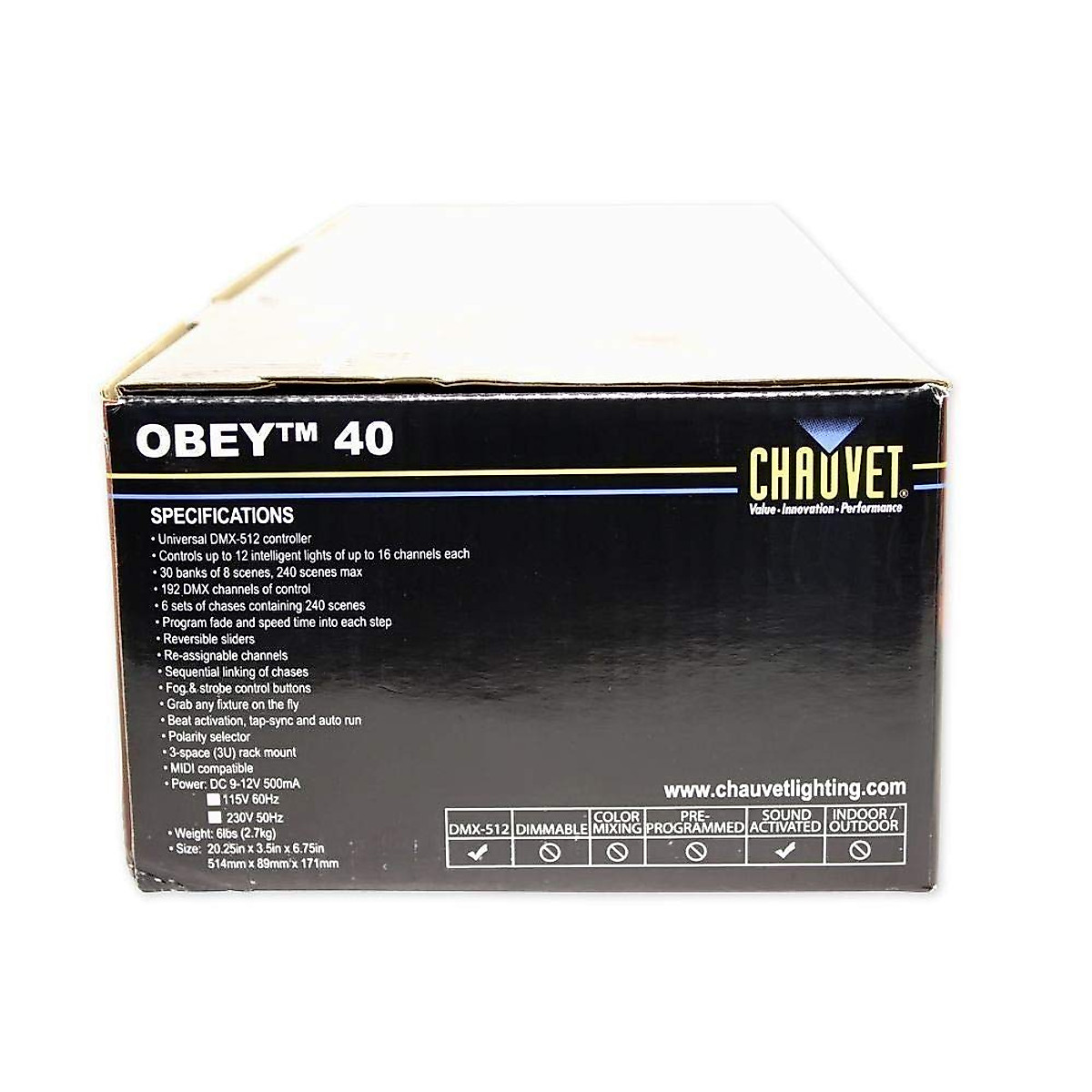 Chauvet Obey 40 Universal Dmx 512 Controller with 192 Channels and Midi Compatibility + Chauvet Dmx3p25ft Dmx Xlr Female to Male Dmx Cable