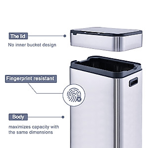 ELPHECO 13 Gallon Kitchen Trash Can, 50 Litre Stainless Steel Motion Sensor Trash Can, Automatic Trash Can for Kithchen, Living Room, Office, 6 AA Batteries (Excluded)