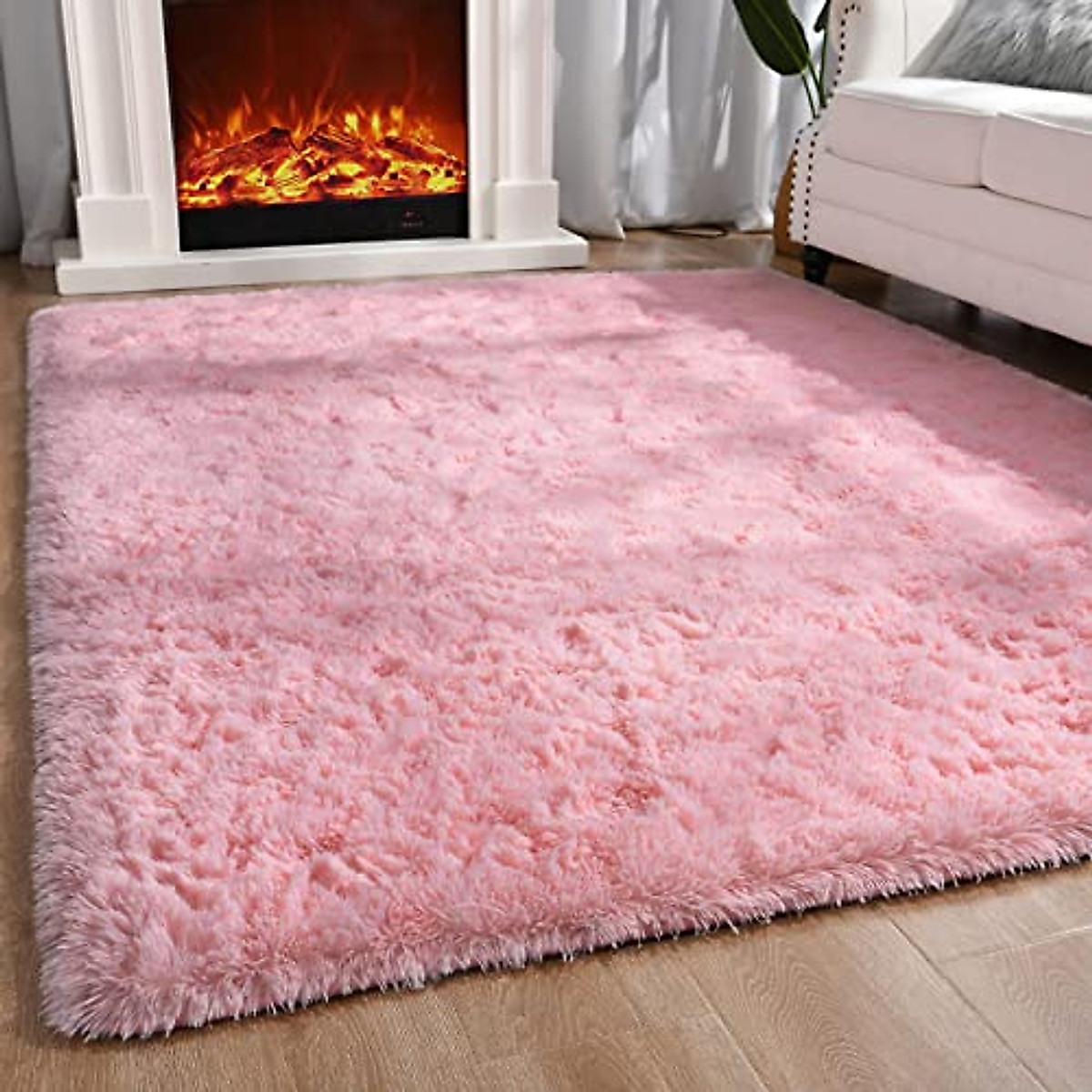 Ompaa Pink 8x10 Feet Large Area Rugs Fluffy Living Room Carpet, Wall to Wall Big Shag Pink Rug for Bedroom Girls Playroom Classroom Nursery Home Office Decor