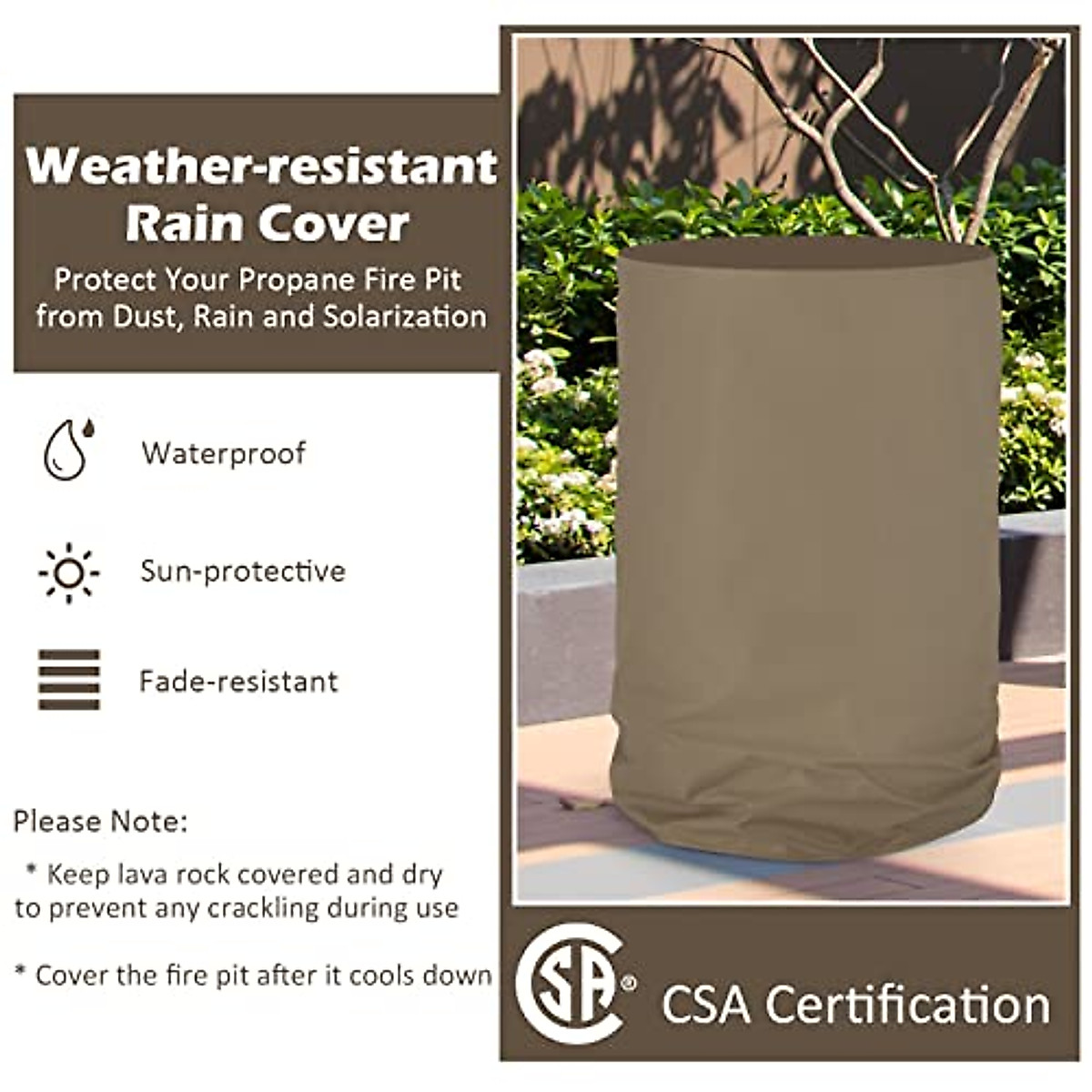 16 Inch Auto-Ignition Outdoor Gas Fire Pit Table, 30,000 BTU Steel Propane Round Firepit with Waterproof Protective Cover, CSA Certification, for Garden,Balcony Decor, Wood-Grain Pattern (White)