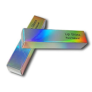 ANZKA 50 Pcs Lip Gloss Boxes,10.7x2.3x2.3 cm Silver Holographic Packaging Box, Kraft Paper Glossy Lipgloss Tube Wrapping Boxes