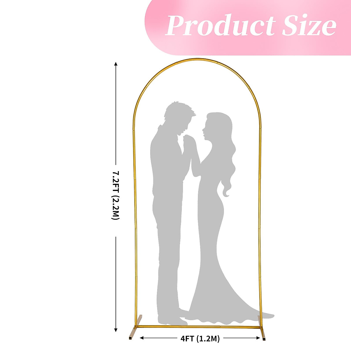 SHALORY Metal Arch Backdrop Stand,7.2 FT Reusable Golden Balloon Arch Frame for Wedding Birthday Party Valentine Baby Shower Background Decoration