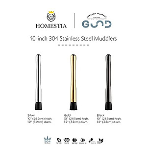 10" Long Muddler for Cocktails, Stainless Steel Drink Muddler for Home Bar Tool Set, Ice Crusher Bartender Kit for Mojito and Fruit Drinks by Homestia