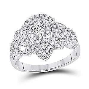 14kt White Gold Pear Diamond Solitaire Bridal Wedding Engagement Ring 1 Cttw