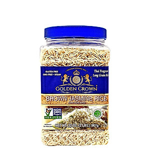 Golden Brown Jasmine Rice - Naturally Sourced Thai Fragrant Long Grain Gluten Free GMO free Vegan Kosher Halal Rice - 32OZ (2Lb)