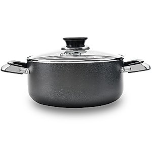 Alpine Cuisine 6 Quart Non-stick Stock Pot with Tempered Glass Lid and Carrying Handles, Multi-Purpose Cookware Aluminum Dutch Oven for Braising, Boiling, Stewing