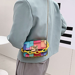 HUAI CHAOSmall Crossbody Bag for Women Girls Fashion Fun Leather Handbag Multi Color Blocks Chain Purse Yellow