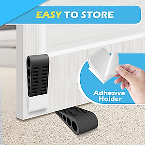 Rubber Door Stoppers for Bottom of Door - 4 Pack Door Stop Wedge with Holder Heavy Duty Doorstop for Home Office Dorm Classroom Garage Stackable on Multi Floor Carpet Concrete Tile Linoleum & Wood