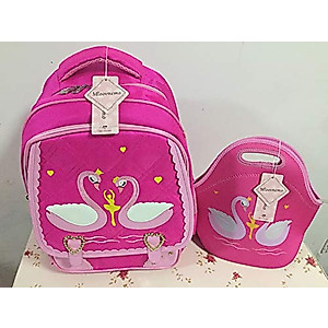 Moonmo Cute Swan Ballet Dancing Girl Diamond Sequins Waterproof Princess School Backpack Set Girls Book Bag (Large, Rose Set)