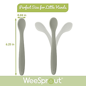 WeeSprout Silicone Baby Spoons - First Stage Infant Feeding Utensils With Soft-Tip, Bendable Kitchenware for Parent & Self-Feeding, Ultra-Durable, Dishwasher Safe, Travel Case, Set of 3
