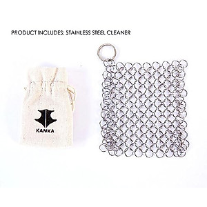 KANKA Cast Iron Griddle - 19.7in X 10.23in, Pre-seasoned, Rectangular, Reversible, Doublesided, Black, Includes Stainless Steel Chain Cleaner