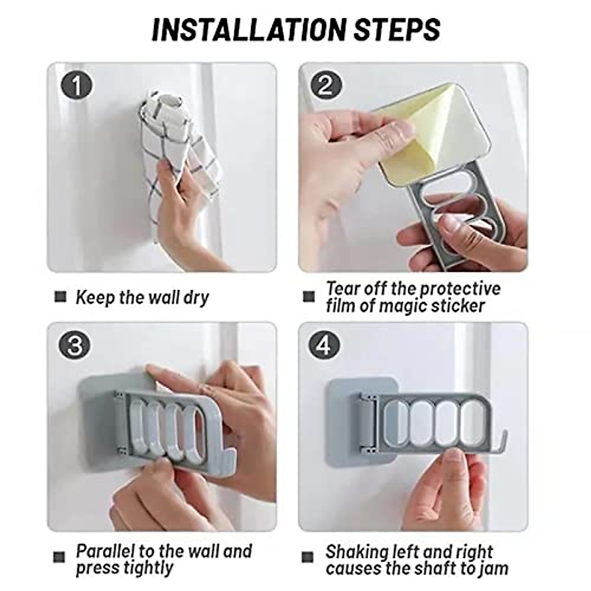 Dous Folding Wall Mounted Clothes Hanger, No Hole Punching No Trace Installation Wall Coat Rack, 4 Holes Wall Multi-Functional Hanger for Balcony Clothes, Keys, Bathroom, Wardrobe Storage