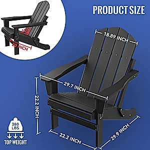 WUTUTUEE Adirondack Chair Weather Resistant Folding Adirondack Outdoor Patio Chair Adirondack Fire Pit Plastic Chair for Outside, Deck, Garden, Campfire, Composite (Black)