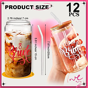 12 Sets Bride Bridesmaid Wine Glasses Team Bride Can Shaped Glass Cups Bridesmaid Gifts for Wedding Day Durable Stemless Bridesmaid Tumblers for Bridal Shower Proposal Bachelorette Party (16 oz)