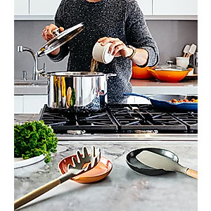 Spoon Rest for Stove Top Large Spoon Holder for Kitchen Counter, 5 Inch Ceramic Spoon Rest for Kitchen Counter, Cooking Spoon Rest Kitchen Spatula Holder for Tongs, Ladles, Set of 1, Matte Black