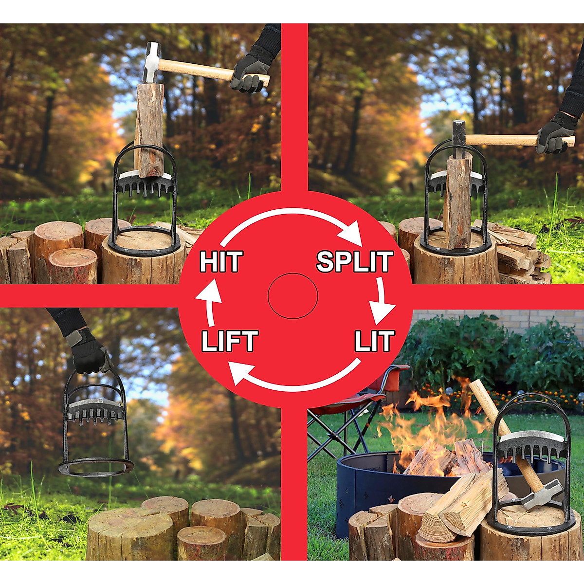 Kindling Splitter, Wood Splitter, Log Splitter, Manual Log Splitter, Firewood Splitter, Full Body Made from CAST Steel, Black