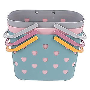 DOITOOL Plastic Shower Caddy 3Pcs Bathroom Storage Baskets Heart Hollow Shampoo Caddy Handheld Fruit Organizers Bath Supplies for Kitchen Bath(Assorted Color) Plastic Laundry Basket
