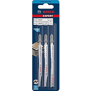 Bosch 3X Expert Hardwood 2-Side Clean Jigsaw Blade Set (for Plastic Coated Boards, Kitchen countertop, Length 117 mm, Professional Accessory Jigsaw)