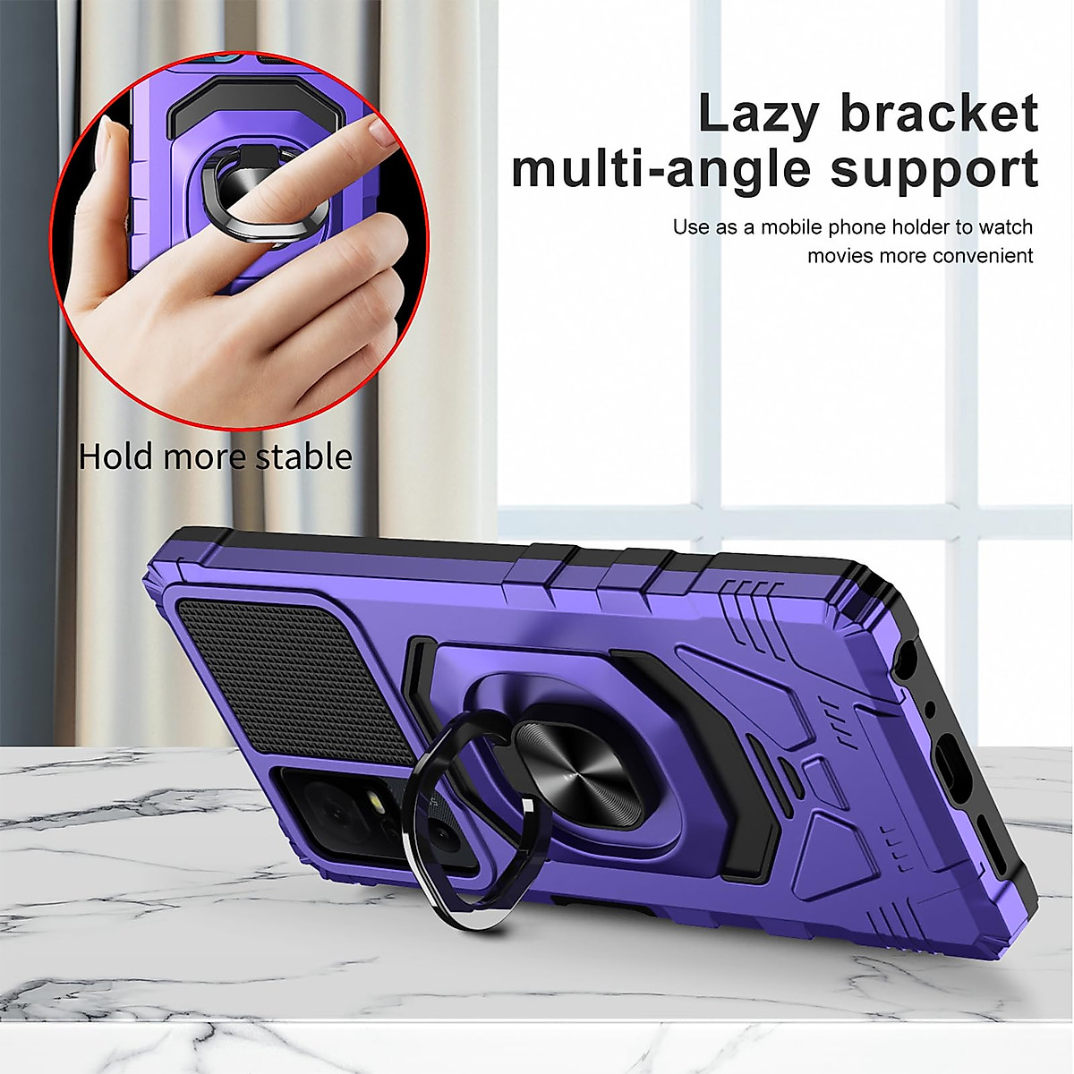 Ailiber for TCL 40 XL/TCL 40 T(T608DL)/Lively Jitterbug Smart 4 Case with Screen Protector, Ring Kickstand for Magnetic Car Mount, Military Grade Shockproof Protective Phone Cover for TCL 40T-Purple