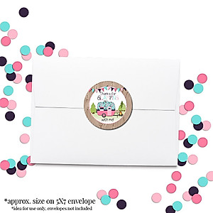 Glamping, Glamorous Camping Girl Birthday Party Thank You Sticker Labels, 40 2" Party Circle Stickers by AmandaCreation, Great for Party Favors, Envelope Seals & Goodie Bags