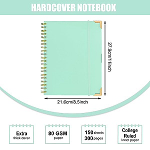 EOOUT Spiral Notebook 8.5” x 11” College Ruled Notebook Journal, A4 Hardcover Cute Notebook for Women 300 Pages 3 Subject for Work School Supplies