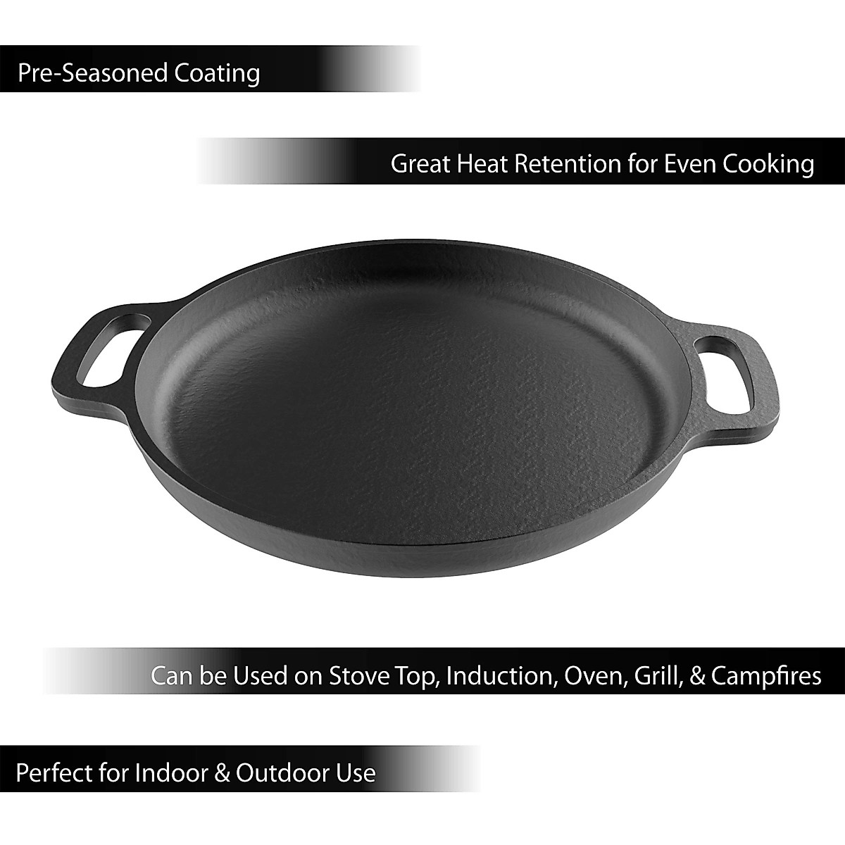 Classic Cuisine Cast Iron Pizza Pan-13.25 Pre-Seasoned Skillet for Cooking, Baking, Grilling-Durable, Long Lasting, Even-Heating Kitchen Cookware, (82-KIT1089)