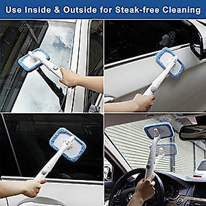 Car Duster Kit Spray Glass Windshield Cleaning Tool Defogging Foldable Handle 360° Pivoting Head Brush and 3 Reusable Microfiber Cleaning Bonnets for Interior Exterior Glass Screens Scratch Lint Free