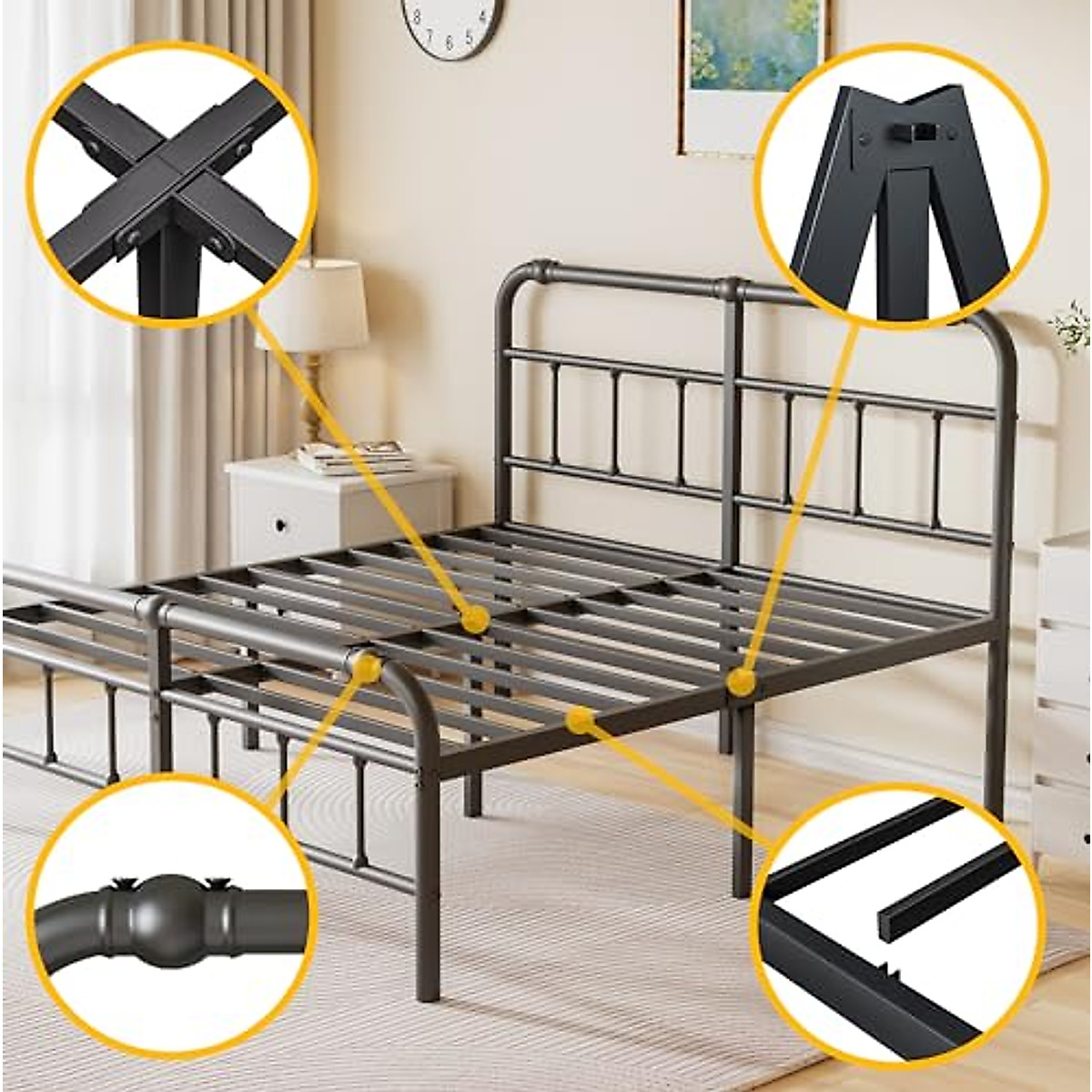 ZIYOO California King Bed Frames with Headboard and Footboard, 14 Inch High, Heavy Duty Steel Slats Up to 3500lbs Support, No Box Spring Needed, Easy Assembly, Noise-Free Platform-Black