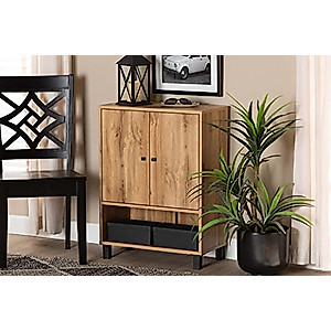 Baxton Studio Shoe Cabinet with Oak and Black ATSC1613-Wotan Oak-Shoe Cabinet