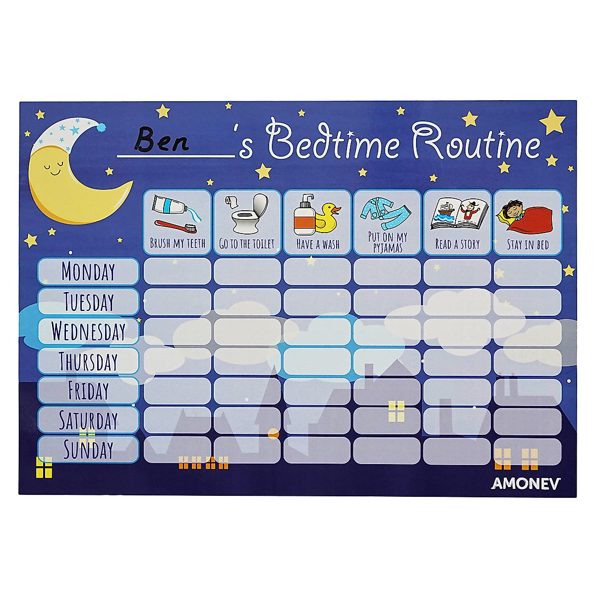 Amonev Bedtime Routine Chart Reward Chart for Sleep Training Twin Pack Chart for Boys Girls Toddlers and Young Children with 225 Star Stickers Included