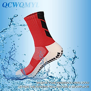 QCWQMYL 3 Pairs Grip Socks Soccer Mens Athletic Training Socks Non Slip Soccer Socks Yoga Sports Socks for Football Basketball Pilates Ballet