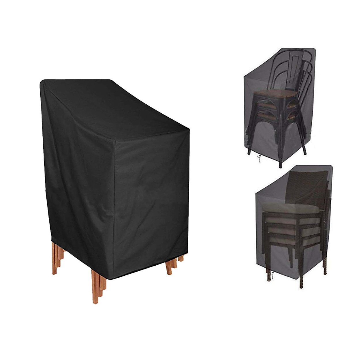 240D Patio Chair Cover ，Outdoor Chair Covers, Patio Waterproof Furniture Covers for 4-6 Stacking Chairs, Black-27 x 27 x 47 inch (1pc 27 x 27 x 47 inch)
