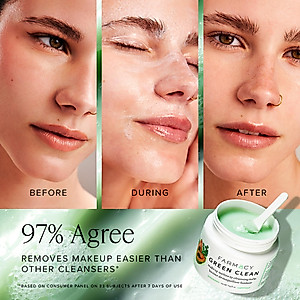 Farmacy Makeup Remover Cleansing Balm - Green Clean Waterproof Makeup Remover + Oil Based Cleanser - Gentle Exfoliating Double Cleanser - Melts From Balm to Milky Lather (100ml)