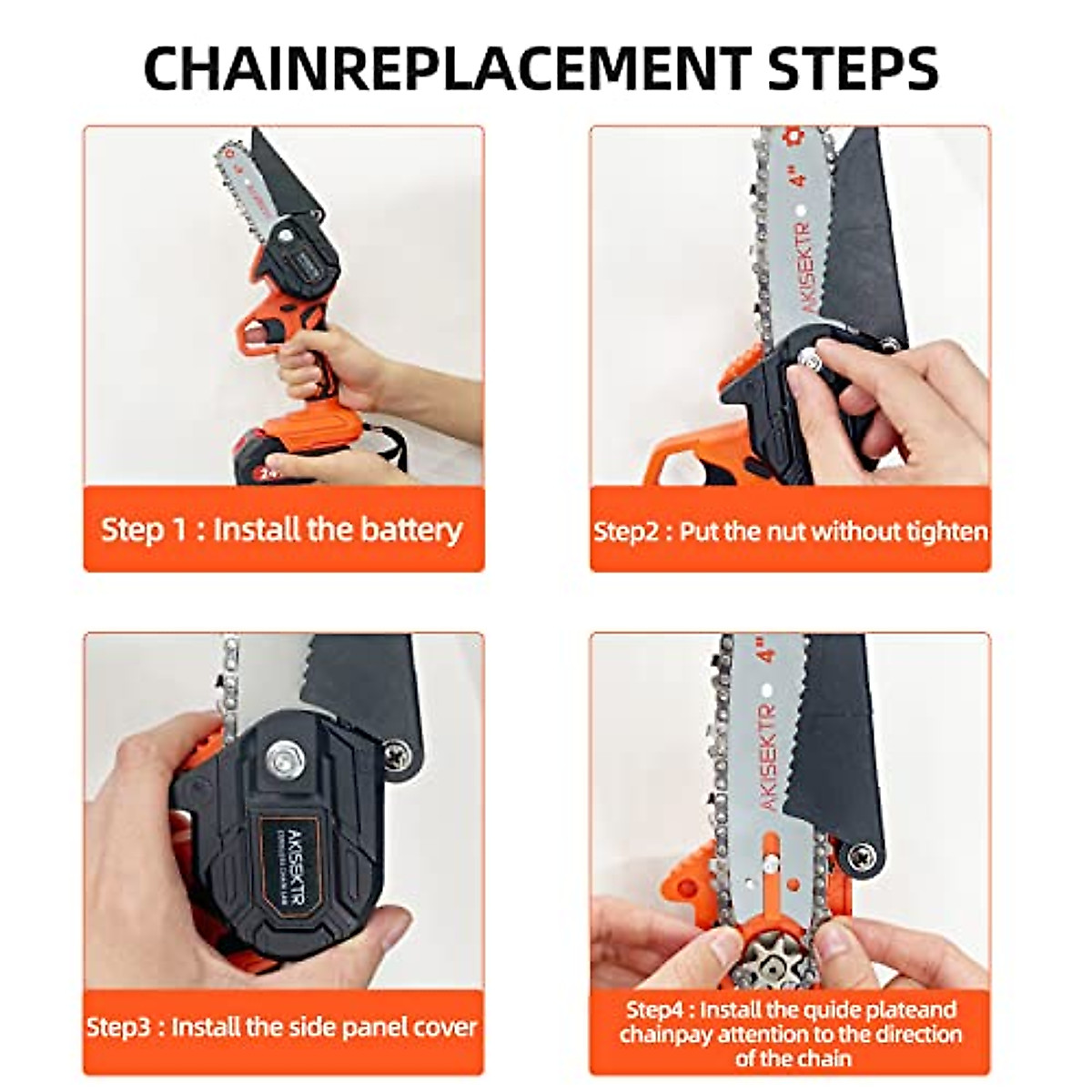 Mini Chainsaw Cordless, 6 Inch 4 Inch Small Chainsaw One-Hand Use Electric Chain Saw with 2x24V Rechargeable Battery, Portable Handheld Chainsaw Battery Powered for Wood Cutting Tree Trimming(Orange)
