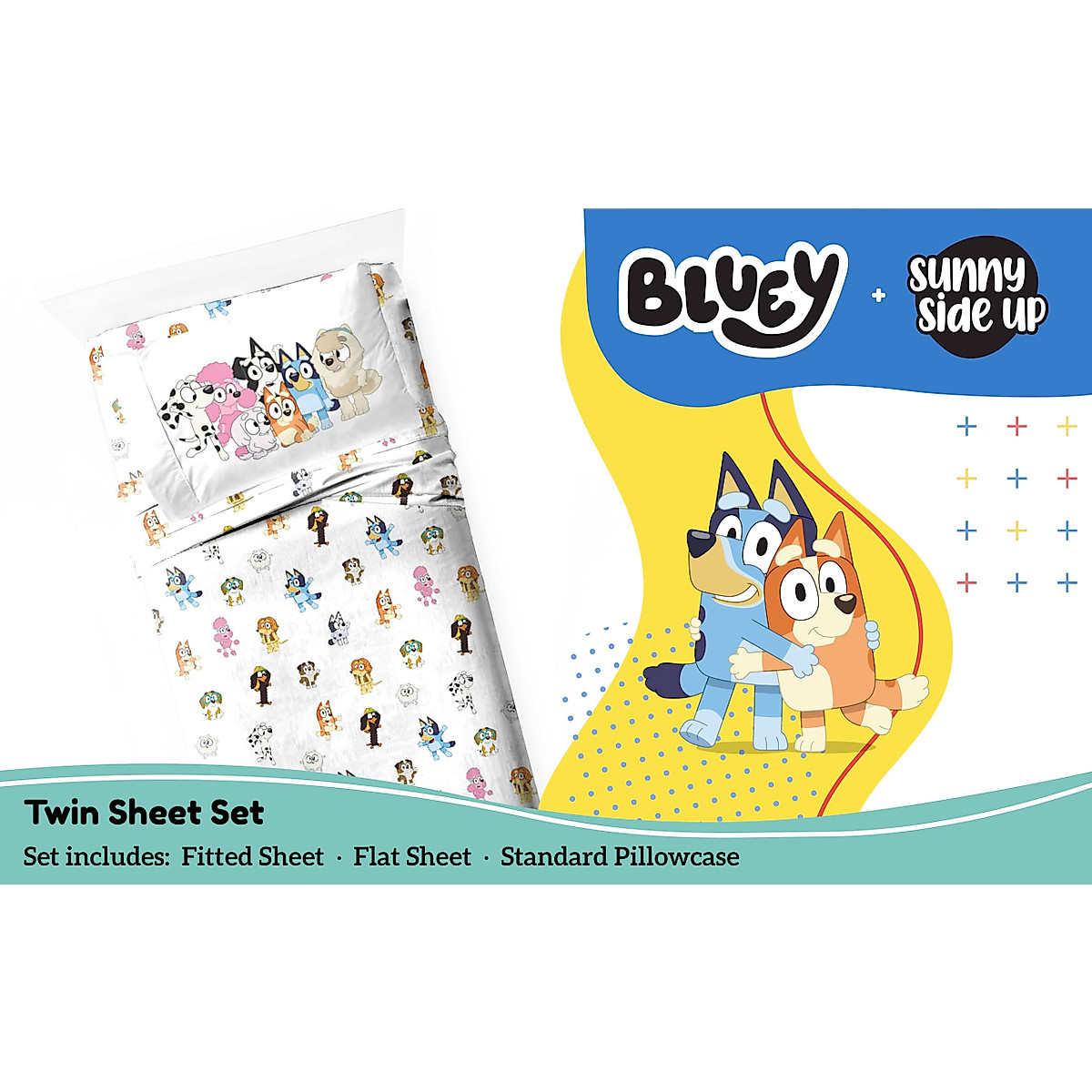 Bluey & Friends Twin Sheet Set - 3 Piece Kids Bedding Set Includes Pillow Cover - Super Soft Microfiber Sheets