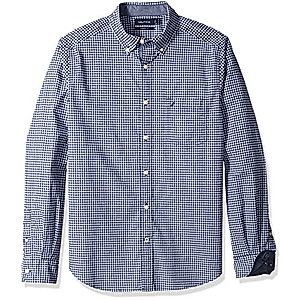 Nautica Men Classic Fit Stretch Solid Long Sleeve Button Down Shirt, Indigo, X-Large
