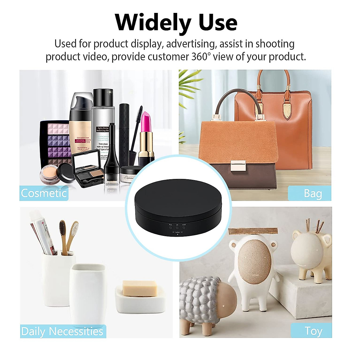 Mcbazel 360 Degree Rotating Display Stand, 5.4 Inch Motorized Spinning Platform, Electric Lazy Susan, Turntable Table Base for Photography, Jewelry, Watch, Cup - Max Load 3kg, Black