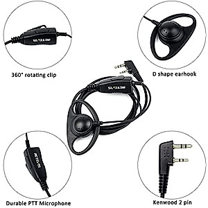 Retevis 2 Way Radio Earpiece with Mic 2 Pin D-Type Walkie Talkie Earpiece Compatible with Baofeng 888S UV-5R UV-82 H-777 RT21 RT22 Two Way Radios (1 Pack)