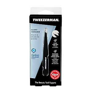Tweezerman Stainless Steel Slant Tweezer - Eyebrow Tweezers for Women and Men (Black)