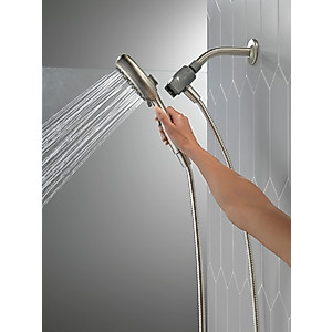 Delta Faucet 6-Setting SureDock Magnetic Shower Head with Handheld Spray, Brushed Nickel Shower Head with Hose, Round Shower Head, Showerheads & Handheld Showers, MagnaTite Docking, Stainless 75609SN