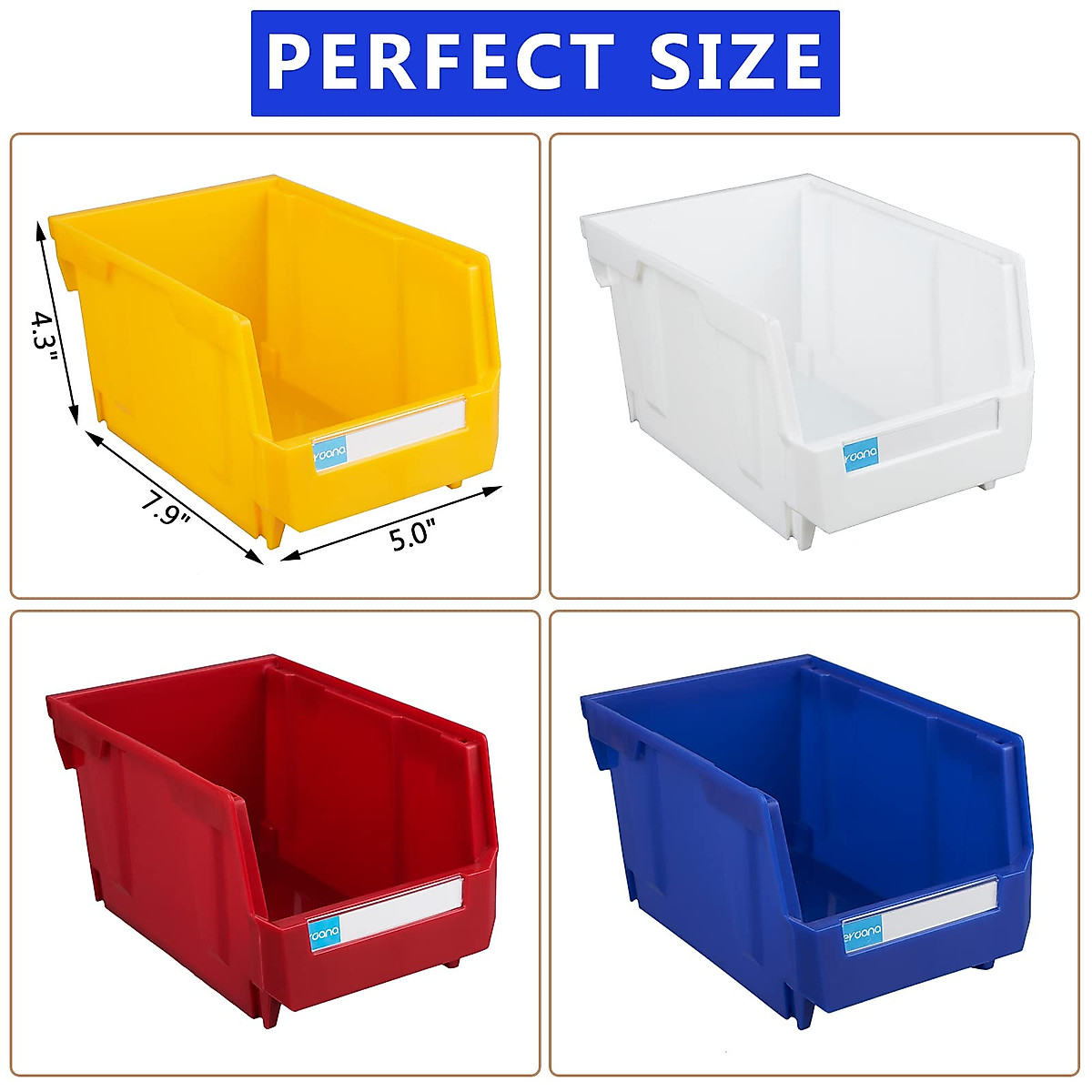 AERCANA Stackable storage bins Wall Mounted Hanging Bins Parts Storage Organizer Garage Storage Bins for hardware(Blue,pack of 9)