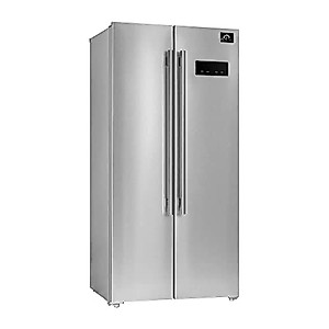 Forno Salerno 33" Inch W. Side-by-side Refrigerator and Freezer with 15.6 Cu.Ft. Total Capacity - Stainless Steel Freestanding Fridge with LED Display, Vacation mode and Child Safety Lock.